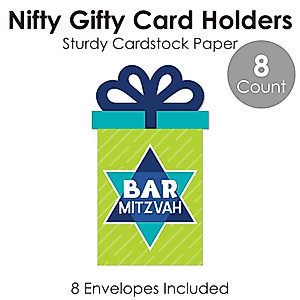 Big Dot of Happiness Blue Bar Mitzvah - Boy Party Money and Gift Card Sleeves - Nifty Gifty Card Holders - Set of 8