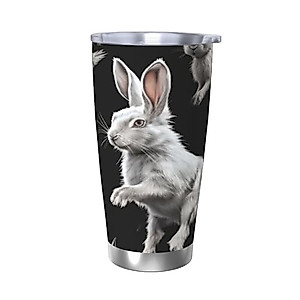 EKPRAVDKTF Bunny Rabbit 20oz Insulated Stainless Steel Tumbler With Lids And Straws, Double Wall Vacuum Travel Coffee Mug, Thermal Cup For Cold & Hot Drinks, Reusable Metal Straw & Brush