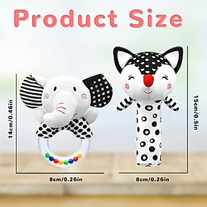Baby Rattles 0-6 Months Newborn Toys Infant Toys 0-3 Months Rattles for Babies 0-6 Months Baby Toys 0-6 Months, Black and White High Contrast Plush Stuffed Baby Toys for 0 3 6 9 12 Months Girls Boys