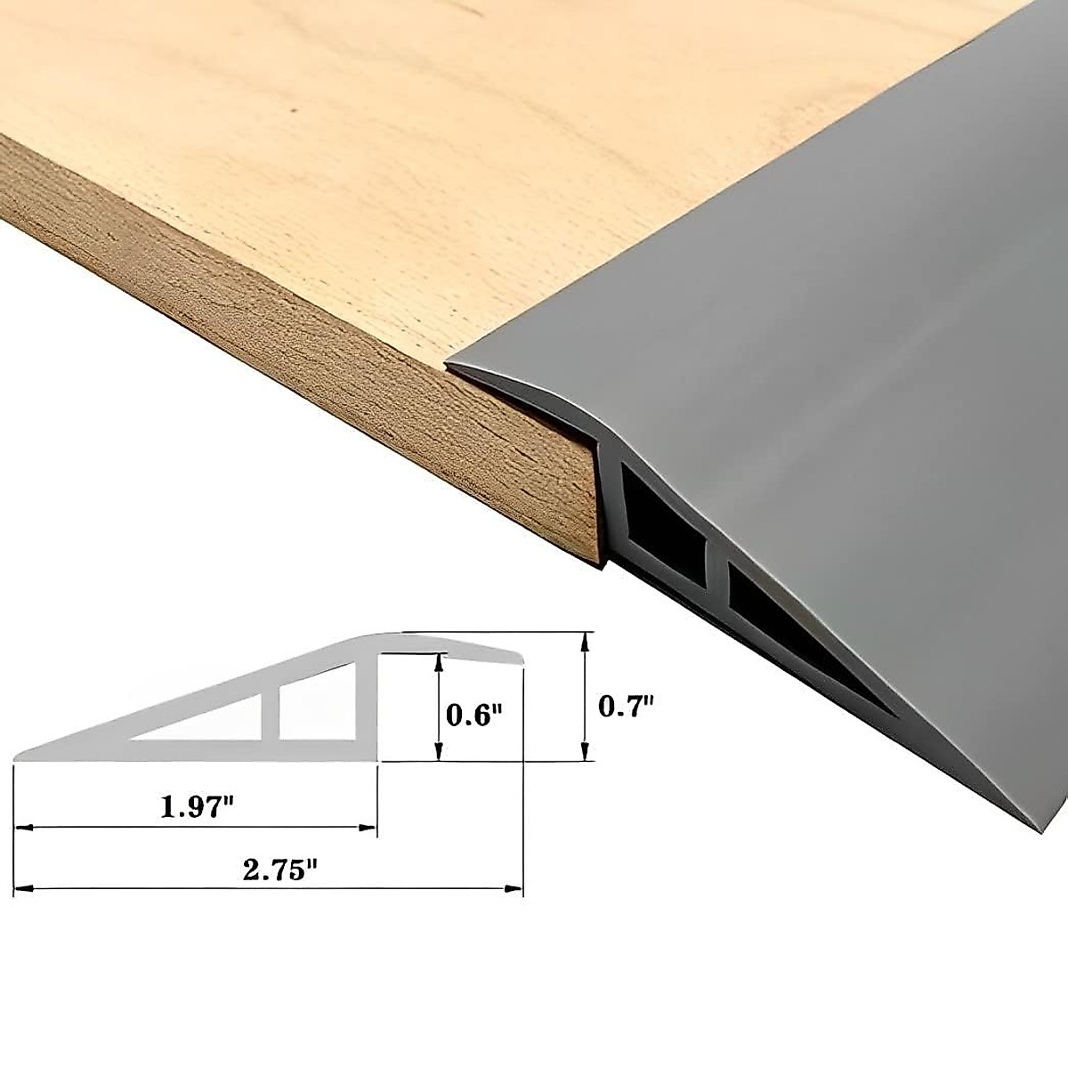 Vinyl-Door-Transition-Threshold-Strip Self-Adhesive, Floor/Carpet-to-Tile-Transition-Strip Reducer, Doorway Edge Trim for Laminate Floor Mat Vinyl Tile (Grey, 36in)
