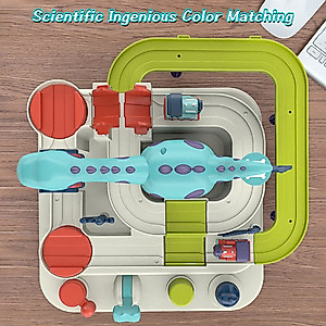 Kids Train Race Track Play Set, Adventure Car Track Toy, Toddler Dinosaur Ramp Vehicle Toys, Interactive Games Vehicle Playset Gifts for Kids