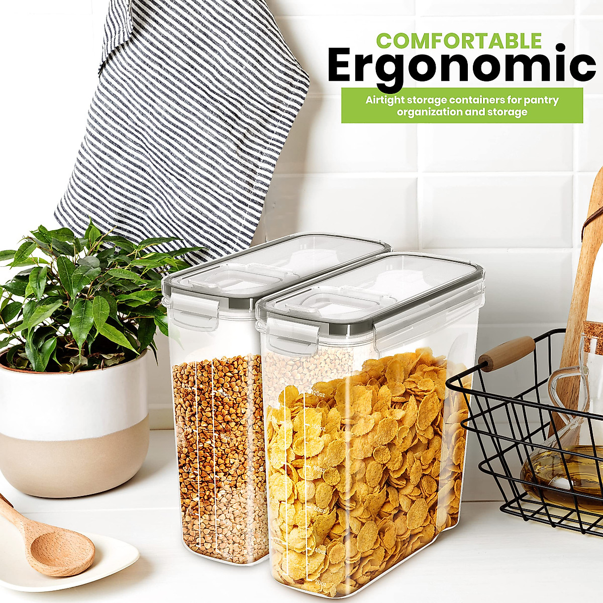 Utopia Kitchen Cereal Containers Storage - Liter Airtight Food Storage Containers & Cereal Dispenser For Pantry Organization And Storage (Clear, 4 Liter Pack of 2)