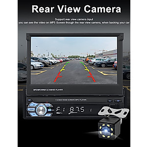 Car Stereo in Dash Single DIN 7 Inch HD Flip Out Touch Screen Radio GPS Head Unit Support Bluetooth Hands-Free GPS Navigation Mirror Link FM USB SD MP5 with Backup Camera Built-in Microphone UNITOPSCI