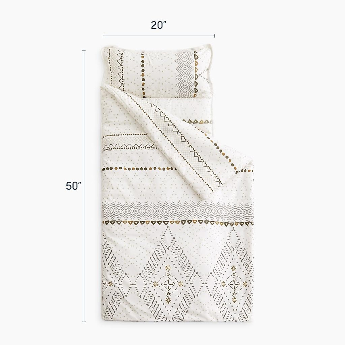 Wake In Cloud - Nap Mat with Removable Pillow for Kids Toddler Boys Girls Daycare Preschool Kindergarten Sleeping Bag, Beige Boho Pattern Printed on Ivory Cream, 100% Soft Microfiber