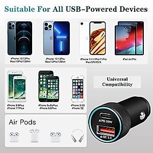 iPhone Fast Car Charger[Apple MFi Certified]Apple Car Charging,38W Dual Pore USB C Car Charger Adapter with 2 Pack Lightning Cable,PD&QC 3.0 Type C Car Charger for iPhone 13/12/11/Pro Max/AirPods/iPad