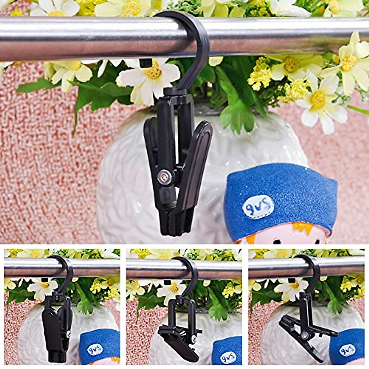 AKOAK 10 Pcs Black Plastic Hat Clip Laundry Hanger Clip Multi-Function Rotable Curtains Clip Household Scarf Hanger Bathroom Towel Clip Suitable for Hats, Boots, Socks, Quilts, Clothes Clip