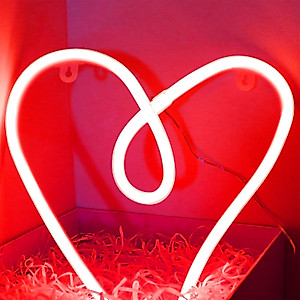 Love Heart Neon Light Valentine's Gift for Kids or Her,LED Heart Shape Neon Signs Lamp Pink Room Decor for Wall,Fun Light for Kids Room Decoration Powered by Battery/USB(Red)