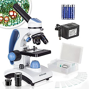 AmScope M162C-2L-PB10-WM Awarded 2018 Best Students and Kids Microscope Kit & SP-14 Microscope Slide Preparation Kit Including Stains