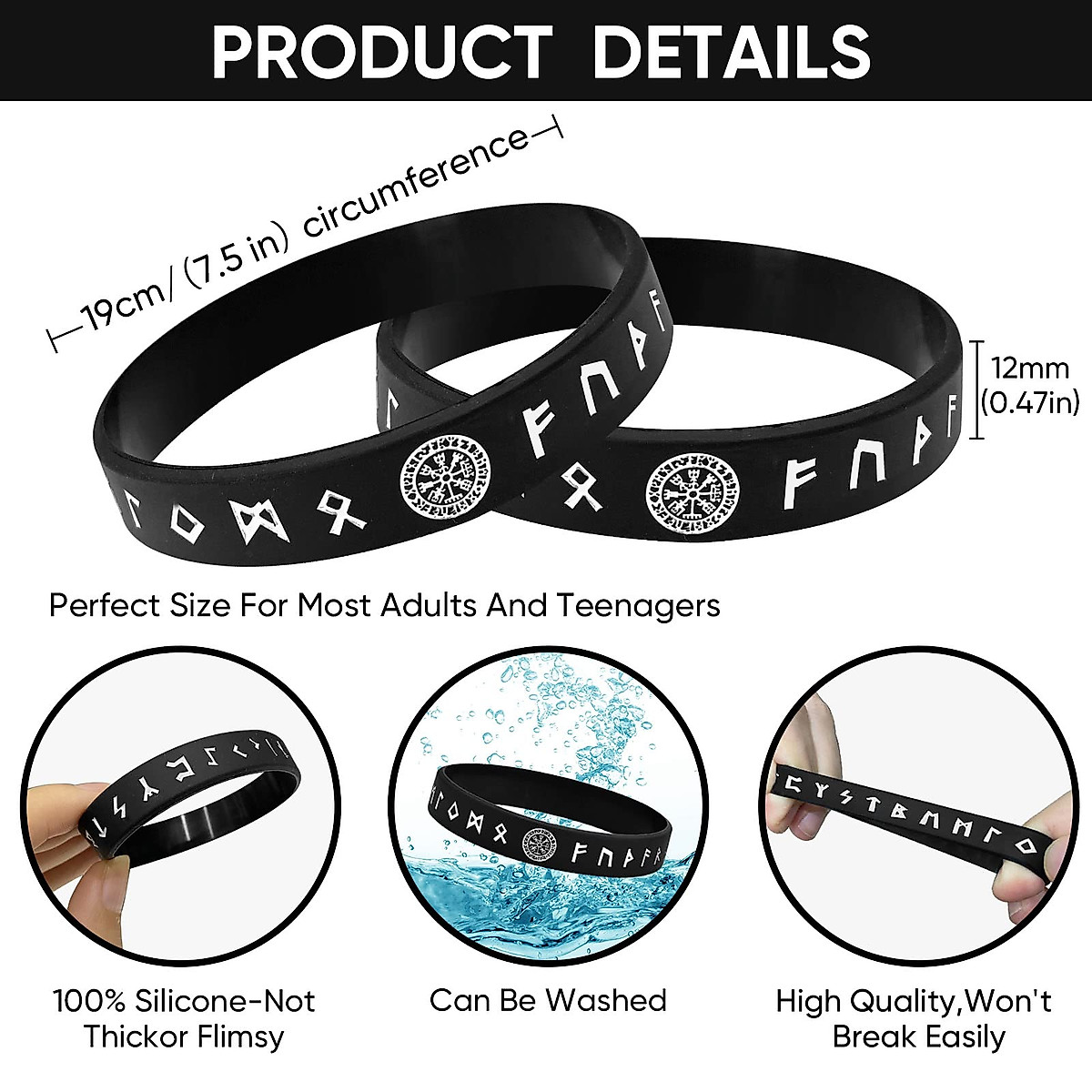 MEALGUET 5 Pieces Viking Bracelet for Men : Black Nordic Viking Runes Wristband Bangle Bracelet for Men Women, Silicone Rubber Band Comfort Fit Viking Jewelry,Black