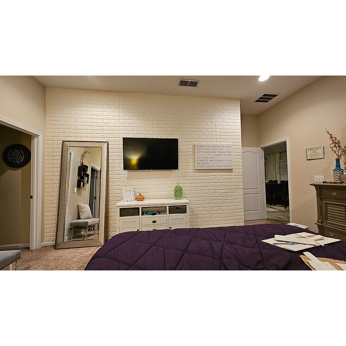 10PCS 3D Brick Wall Stickers, PE Foam Self-Adhesive Wallpaper Removable and Waterproof Art Wall Tiles for Bedroom Living Room Background TV Decor