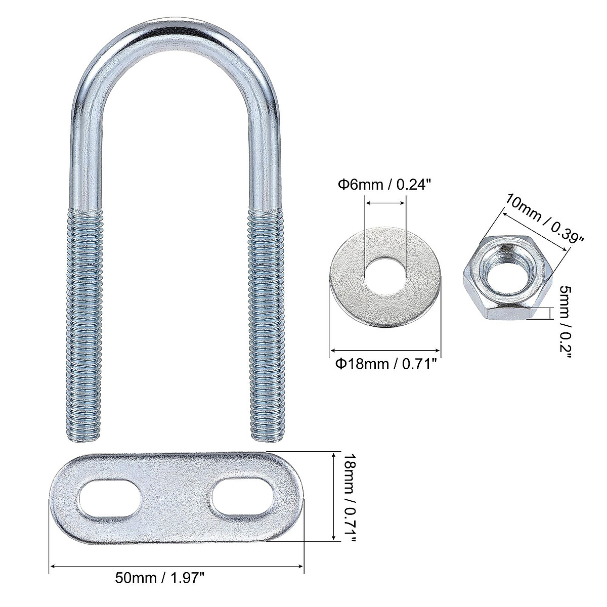 uxcell Round U-Bolts 8 Sets 0.87"(22mm) Inner Width 70mm Length Steel M6 with Nut, Plate, Washer