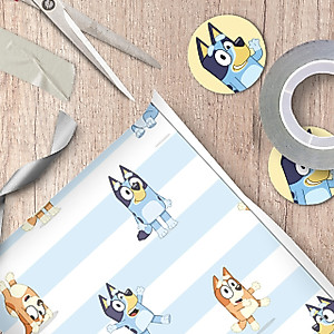 Danilo Promotions LTD Bluey 3 Pack of Wrapping Paper, 6 Sheets 6 Tags Bluey Wrapping Paper