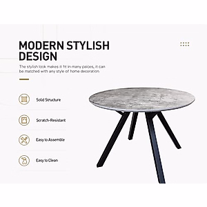 Acanva Small Round Dining Table for 4 Person, MDF & HPL Surface and Sturdy Base Structure, Modern Design for Kitchen, Living Room & Apartment, Easy Assembly, 43.3” Diam. x 30” H, Grey Concrete
