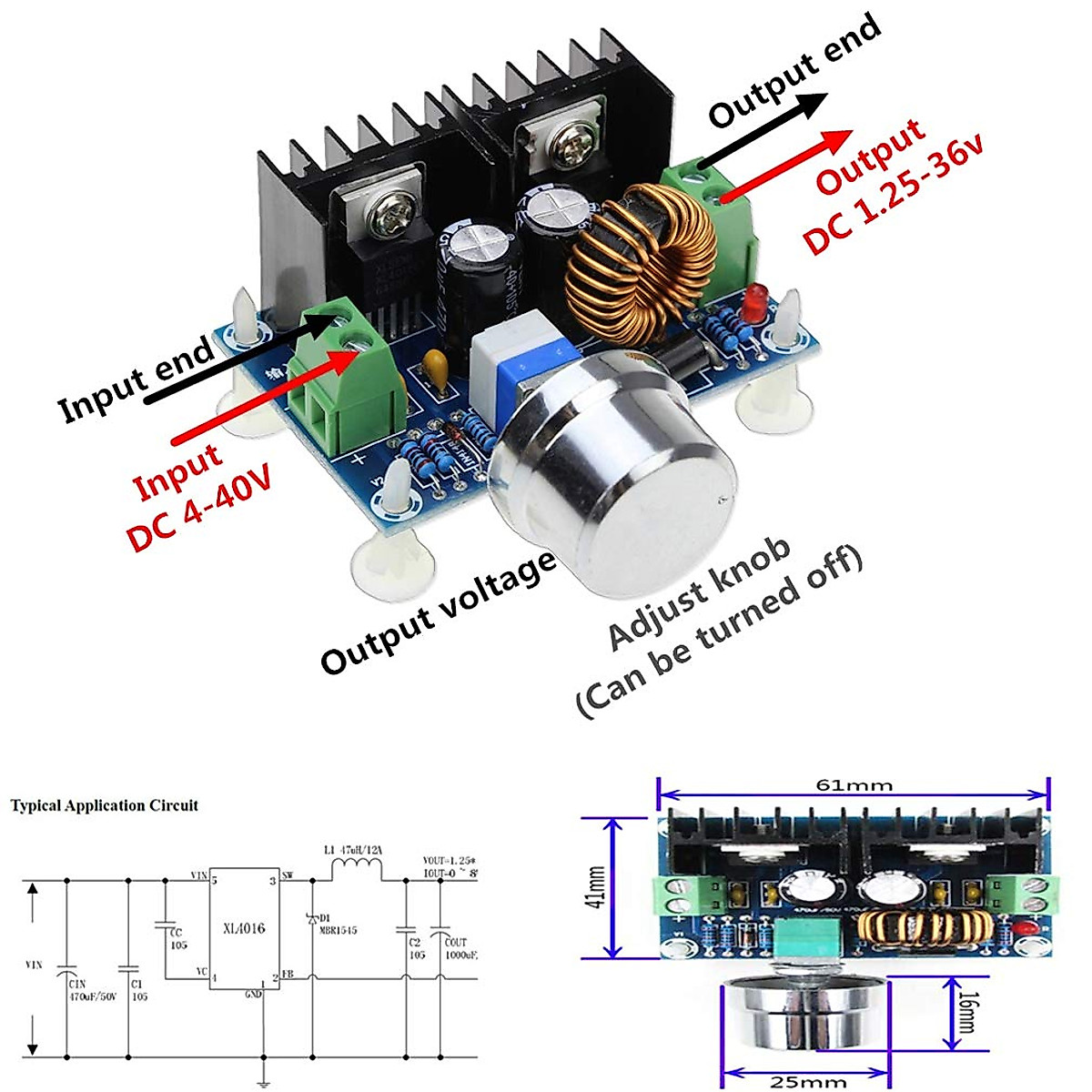HiLetgo 2pcs XL4016 DC-DC 4-40V to 1.25-36V Step Down Buck Converter Power Supply Module XL4016E1 PWM Adjustable Step Down Board 8A 200W