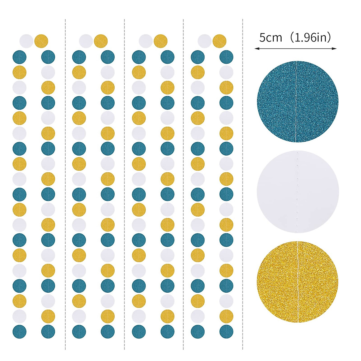 Teal-Turquoise White-Gold Party-Decorations Garland Streamers - 52Ft Woman Girl Birthday Paper Banner,Graduation Wedding Bachelorette Engagement Bridal Baby Shower Backdrop Decor Panduola