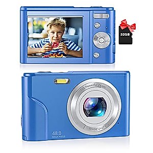 Digital Camera, Zostuic Autofocus 48MP Kids Camera with 32 GB Card Vlogging Camera with 16X Zoom, Compact Portable Mini Cameras for 4-15 Year Old Kids Children Teens Girls Boys(Navy Blue)