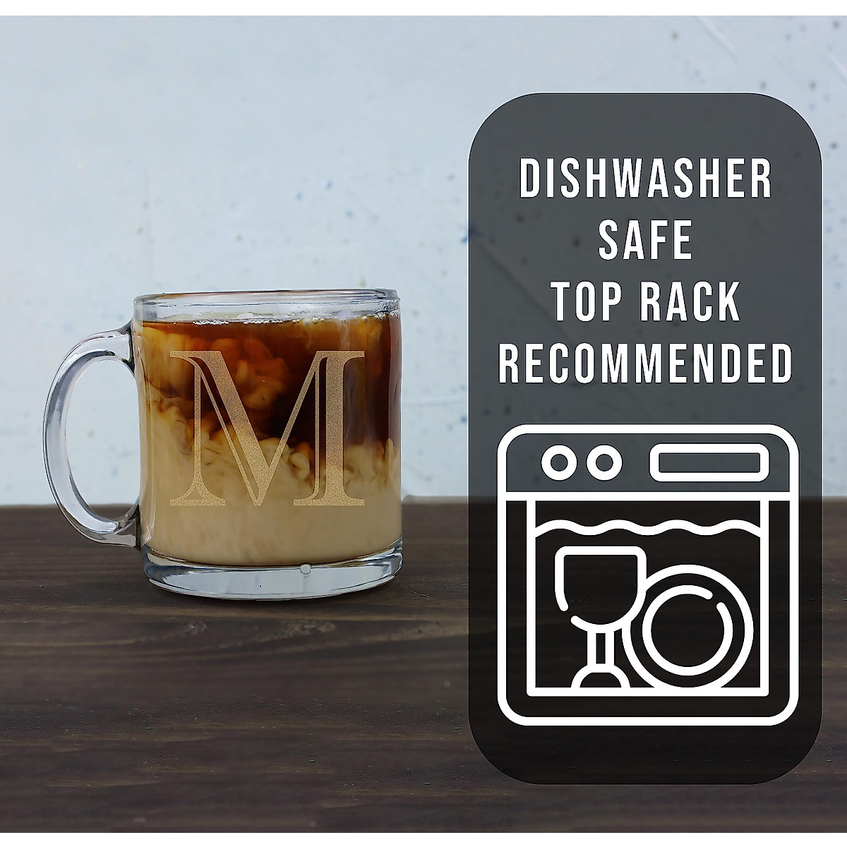 Spotted Dog Company Etched Monogram 12oz Clear Glass Coffee Mug (Letter M), A-Z Customized Coffee Gifts for Coffee Lovers, Custom Engraved Gifts for Women Her, Personalized Gift for Men, Initial