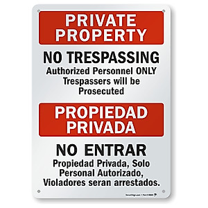 SmartSign "Private Property - No Trespassing" Bilingual Sign | 10" x 14" Aluminum