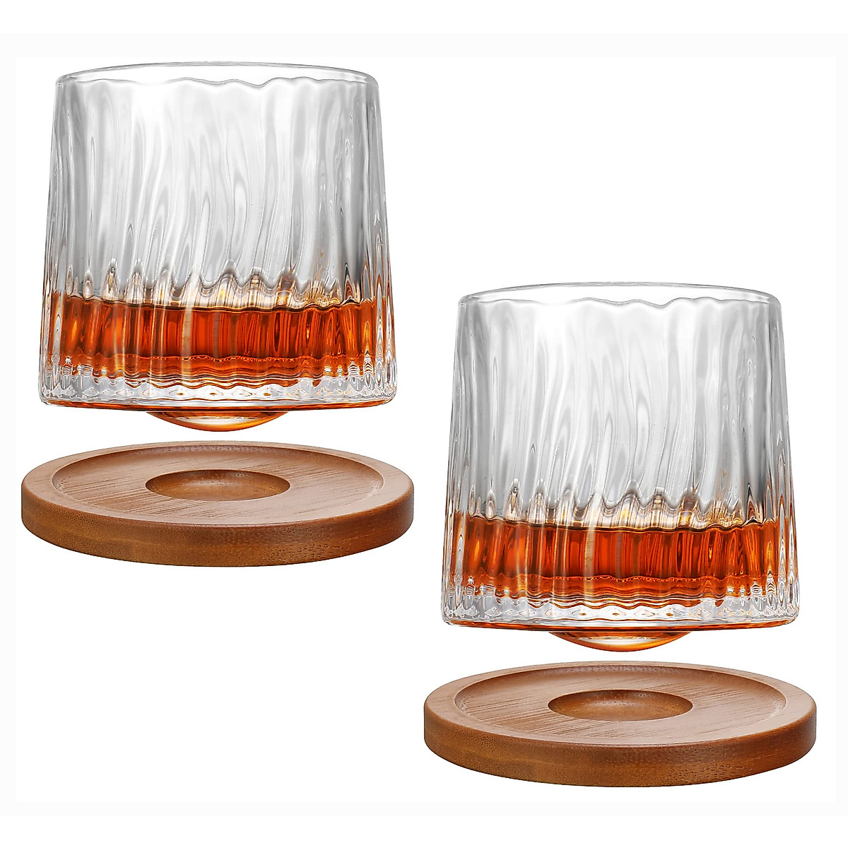 Crystal Whiskey glasses set of 2,Rotatable -10 Oz old fashioned whiskey glasses,bar whiskey glasses,style glassware for bourbon,perfect Idea for scotch lovers,glasses for scotch, rum, Glacier