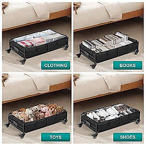 OOOMART.COM Under Bed Storage with Wheels, Under Bed Storage Containers for Shoe Organizers Under Bed, Rolling Underbed Storage for Bedroom Clothes Shoe Blankets, (with Liner,2 Pack)