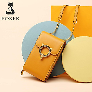 Crossbody Cell Phone Purse for Women, Genuine Leather Crossbody Phone Bags Ladies Cross Body Purse Women's Small Cowhide Leather Shoulder Bags Zip Around Leather Purse Wallets(Yellow)