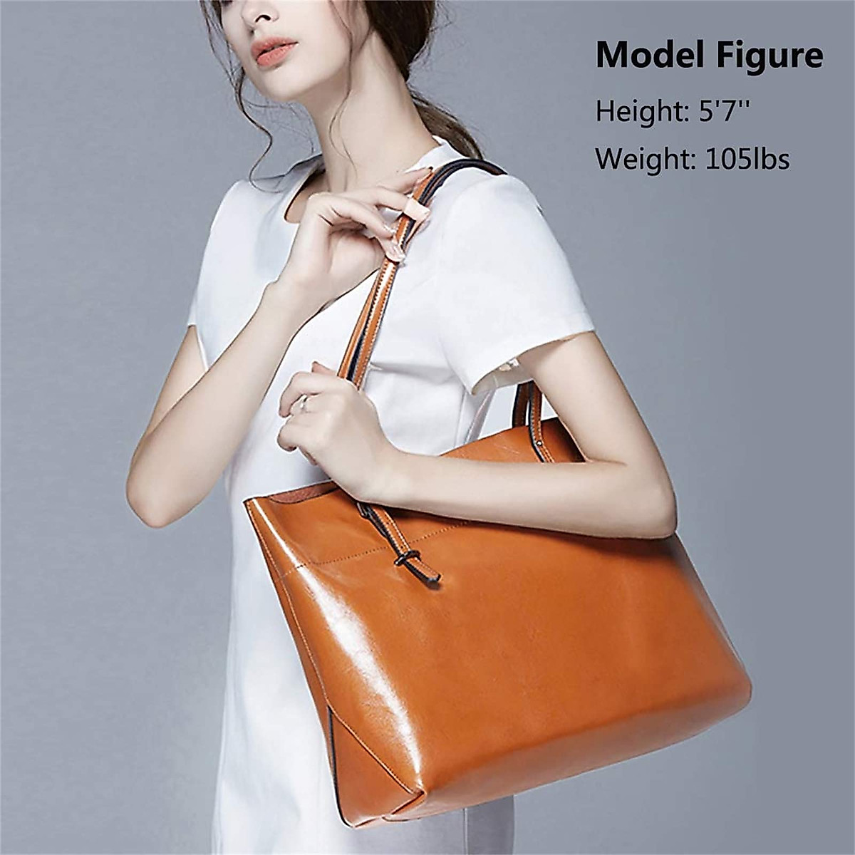 S-ZONE Women Vintage Genuine Leather Tote Shoulder Bag Handbag Upgraded Version Medium