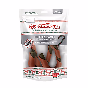 DreamBone Holiday Canes, 3 Count, Made with Real Chicken, Rawhide-Free Chews for Dogs