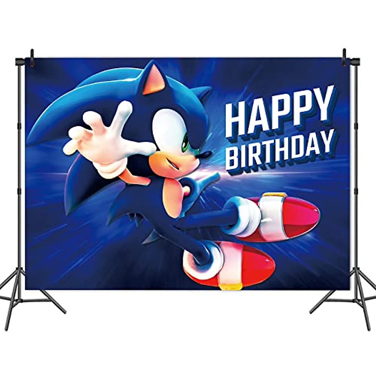 Sonic The Hedgehog Photo Backdrop Happy Birthday Blue Rocket Sonic Photography Background for Boy Baby Shower Sonic Backdrops for Party Decoration Supplies 5x3ft