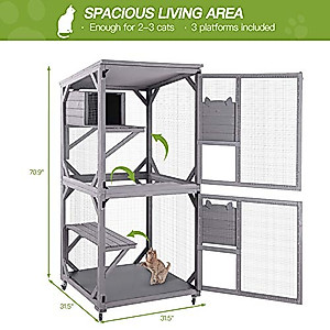 GUTINNEEN Cat House Outdoor Cage Cat Enclosure on Wheels,Large Wooden Kitty Catio with Resting Box,PVC Layer