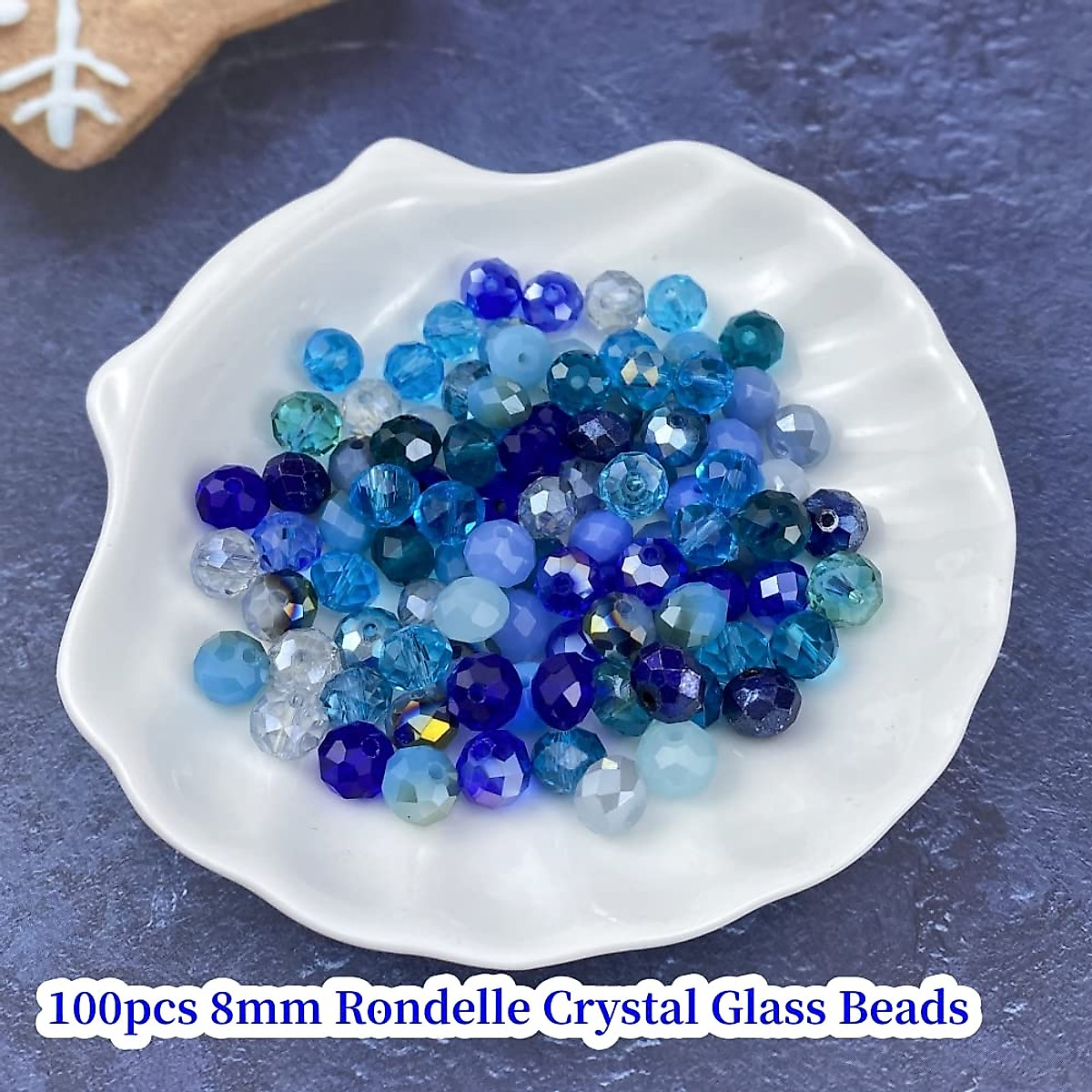 Honkoolly 100pcs Crystal Glass Beads 8mm Faceted Rondelle Glass Beads with Hole Glass Spacer Beads for Bracelets Necklace Earring DIY Jewelry Making Craft(Blue Series)