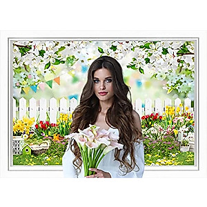 10x8ft Spring Forest Flower Backdrop, Garden Floral Tree Fence Grassland Photography Background Baby Shower Kids Birthday Party Decor Portrait Banner Photo Booth Studio Props