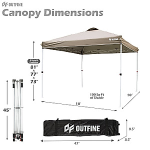 OUTFINE Pop-up Canopy 10x10 Patio Tent Instant Gazebo Canopy with Wheeled Bag,Canopy Sandbags x4,Tent Stakesx8 (khaki, 10 * 10FT)
