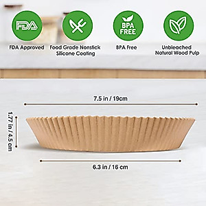 (100Pcs) Puricon Air Fryer Disposable Paper Liners, 6.3” Non-Stick Round AirFryer Parchment Paper for Baking Microwave, Food Grade Oil-Proof Unbleached -6.3 Inch