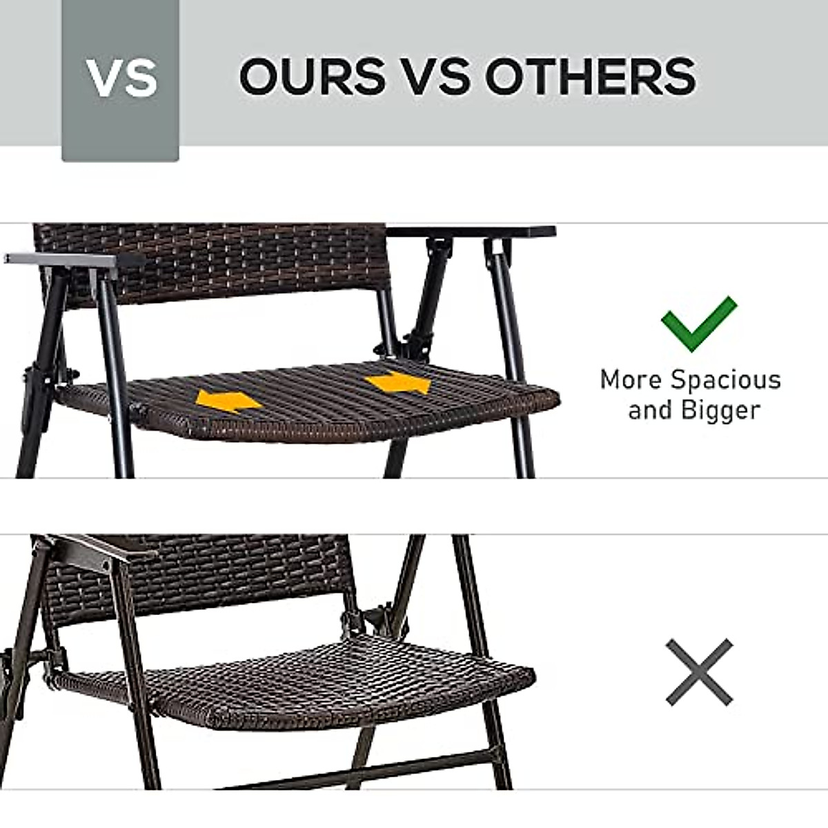 Outsunny PE Plastic Rattan Folding Chair Set, 4 Pack, Outdoor Wicker Seats w/Armrests, Steel Frame, Mixed Brown