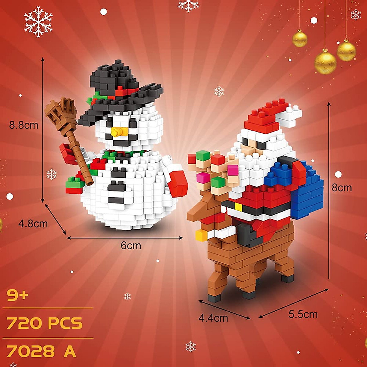 LONTIME Christmas Building Block Set-New 2024 Santa Claus and Snowman Character Set, Christmas and Birthday Gifts, Suitable for Children Over 9 Years Old (720 Pieces)