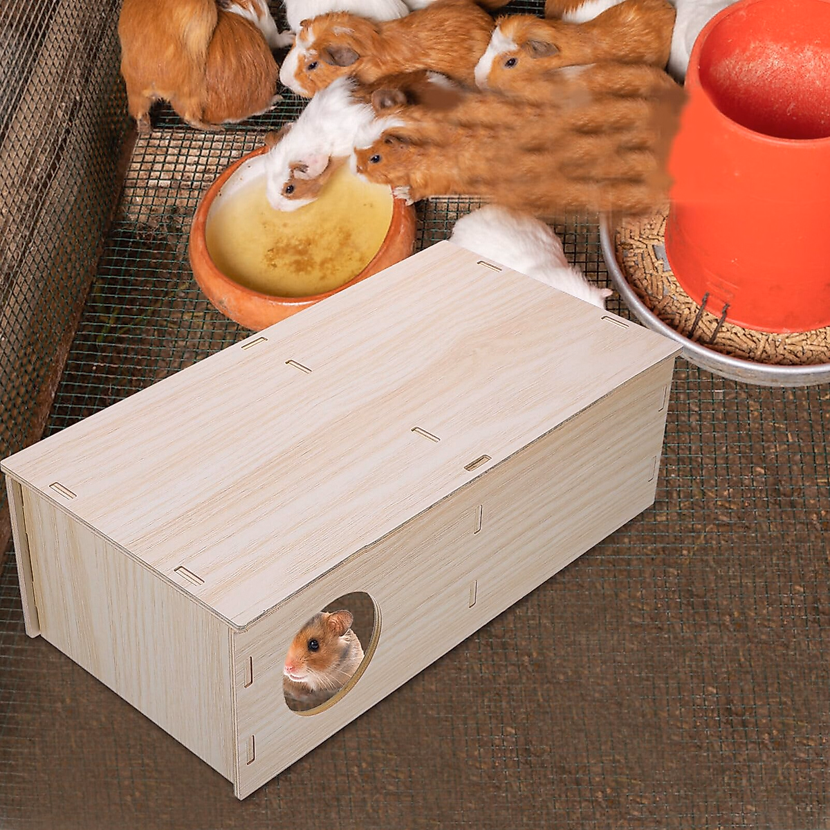 POPETPOP Guinea Pig Maze Hamster Houses and Hideouts Wood Small Animal Hideout 2 Chamber Hamster Hideout Hamster Hut Hideout Squirrel Pineapple Bed Toys Keep Warm Wooden Hamster Cage