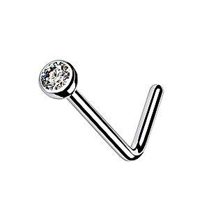 FIFTH CUE Solid Grade 23 Titanium Press Fit Cubic Zirconia 2.5mm Micro Ball Top L bend Stud Nose Ring (20G)