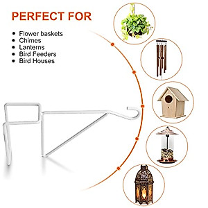 LiteViso Vinyl Fence Hooks, 4 Pack 5 x 10 Inches Over Fence Hanger Durable White Patio Hangers Powder Coated Steel Fence Hanger for Hanging Plants Bird Feeders,Lights,Hanging Basket,Pool Tools