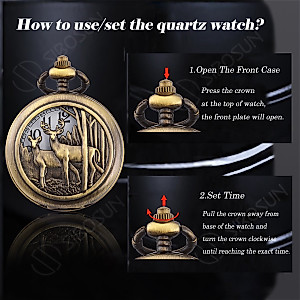 SIBOSUN Pocket Watch with Chain Deer Reindeer Woodland Men Smooth Back Case Bronze Vintage Box Quartz