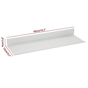 OwnMy Set of 2 White Metal Floating Shelf Wall Mount Bathroom Shower Shelves Brackets Floating Wall Racks, 16 Inch Metal Display Wall Shelves Modern Floating Storage Shelves for Kitchen Living Room