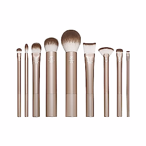 Real Techniques Au Naturale Makeup Brush Kit, For Foundation, Powder, Eyeshadow, Blush, Bronzer, & Concealer, Premium Quality Face Brushes, 9 Piece Set