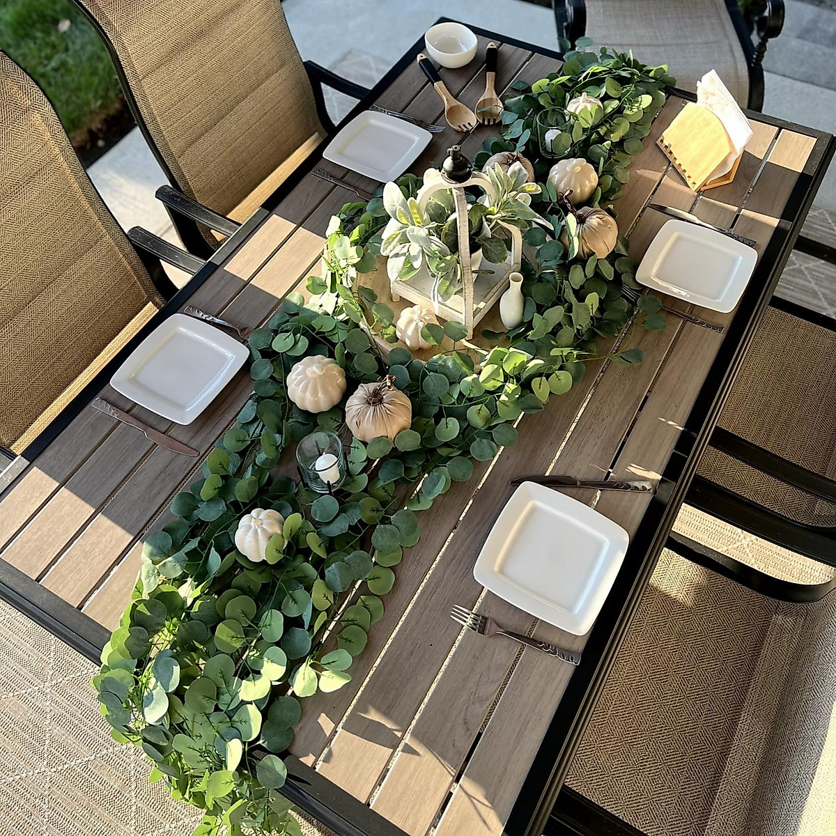 CQURE 14Pcs Eucalyptus Garland,Artificial Eucalyptus Leaves Table Greenery Garland Wreath Vines for Wedding Party Table Fireplace Bedroom Wall Room Decor