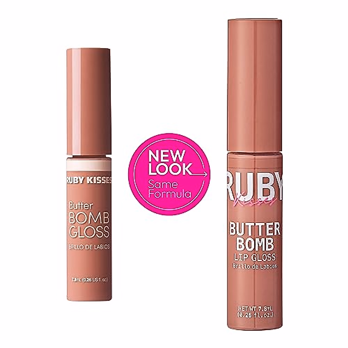 Ruby Kisses Lip Gloss Butter Bomb Gloss Non-Sticky Lip Gloss Vitamin E Natural Nude Lip Makeup -7.8mL (0.26 US fl.oz) (Nude)