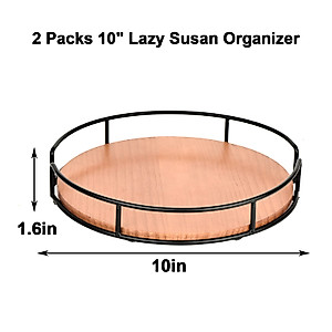 Set of 2, 10 Inch Lazy Susan Organizer - Non-Skid Wood Turntable Organizer for Cabinet, Pantry, Kitchen Countertop, Refrigerator, Spice Rack