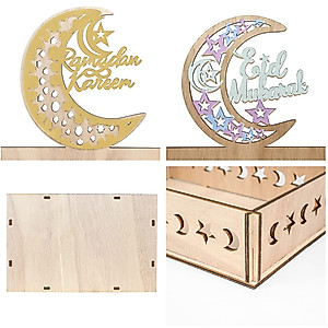 2PCS Ramadan Trays Decorations, Eid Mubarak Islamic DIY Wooden Serving Trays Breakfast Food Dessert Tray Muslim Gift for Home Table Party Supplies