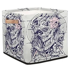 GzLeyigou Large Collapsible Storage Bins,Retro Skeleton Skull Decorative Canvas Fabric Storage Boxes Organizer with Handles,Cube Square Baskets Bin for Home Shelves Closet Nursery Gifts