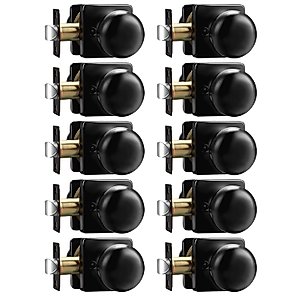 Mengico Door Knobs, 10 Pack Black Passage Door Knobs, Square Knob Faceplate, Handle for French Doors, Hallway, Non-Locking Interior Doorknob