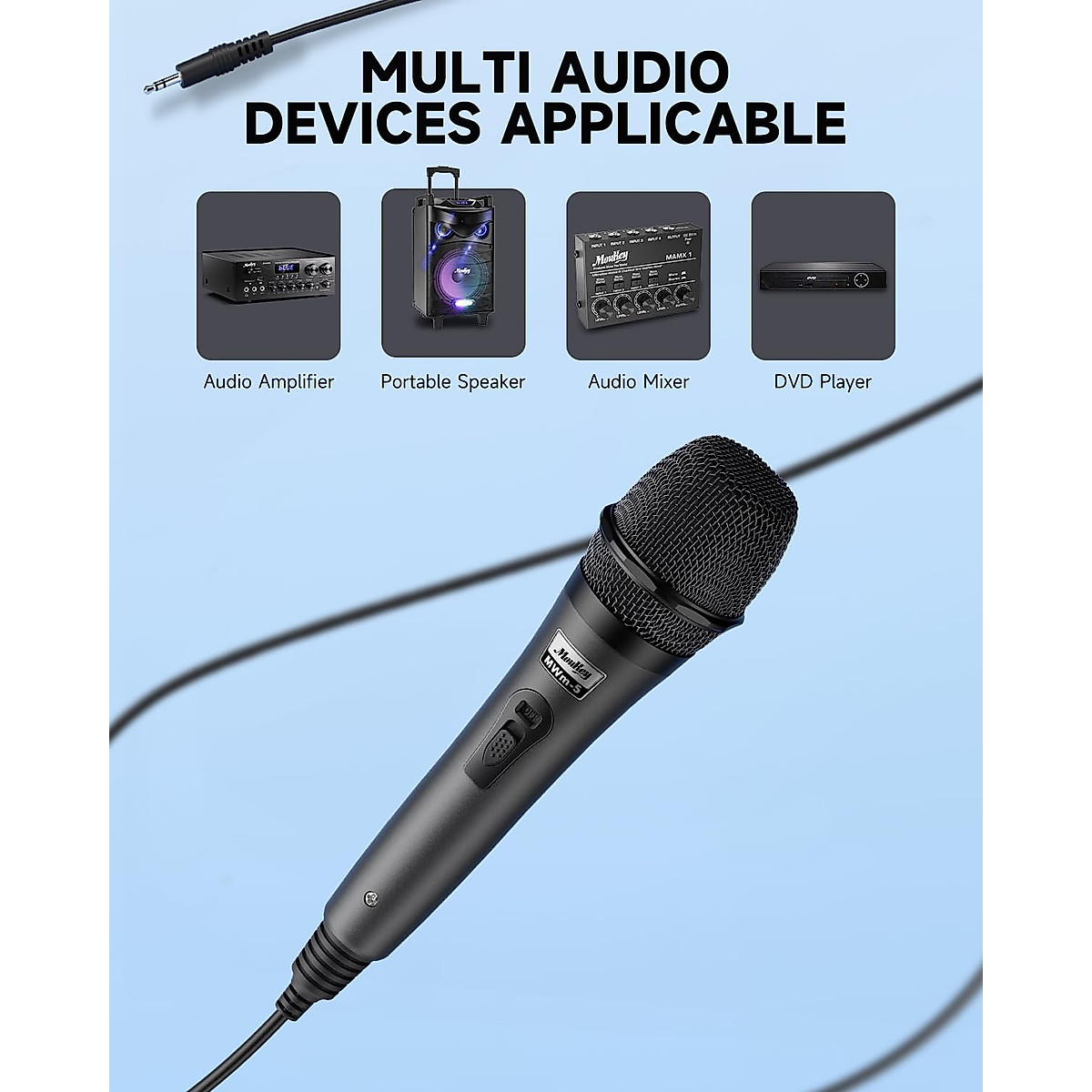 Moukey Karaoke Microphone, Dynamic Microphone with 13 ft Cable, Metal Handheld Cardioid Wired Mic, XLR Microphone for Singing/Stage/Chrismas,Compatible w/Karaoke Machine/PA System/Amp/Mixer, Grey