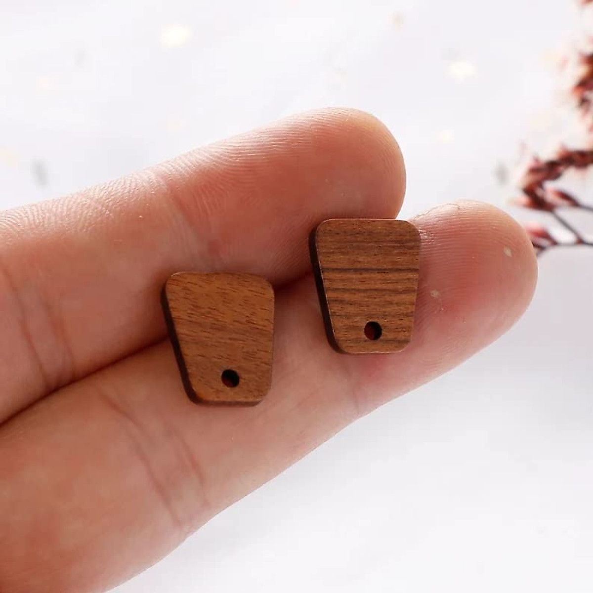 DoreenBeads 30Pcs Natural Wooden Stud Earrings Posts with Loop for Jewelry Making- Trapezoid Wood Earring Posts with Ear Backs for Women DIY Earring Making Personalized Jewelry Findings