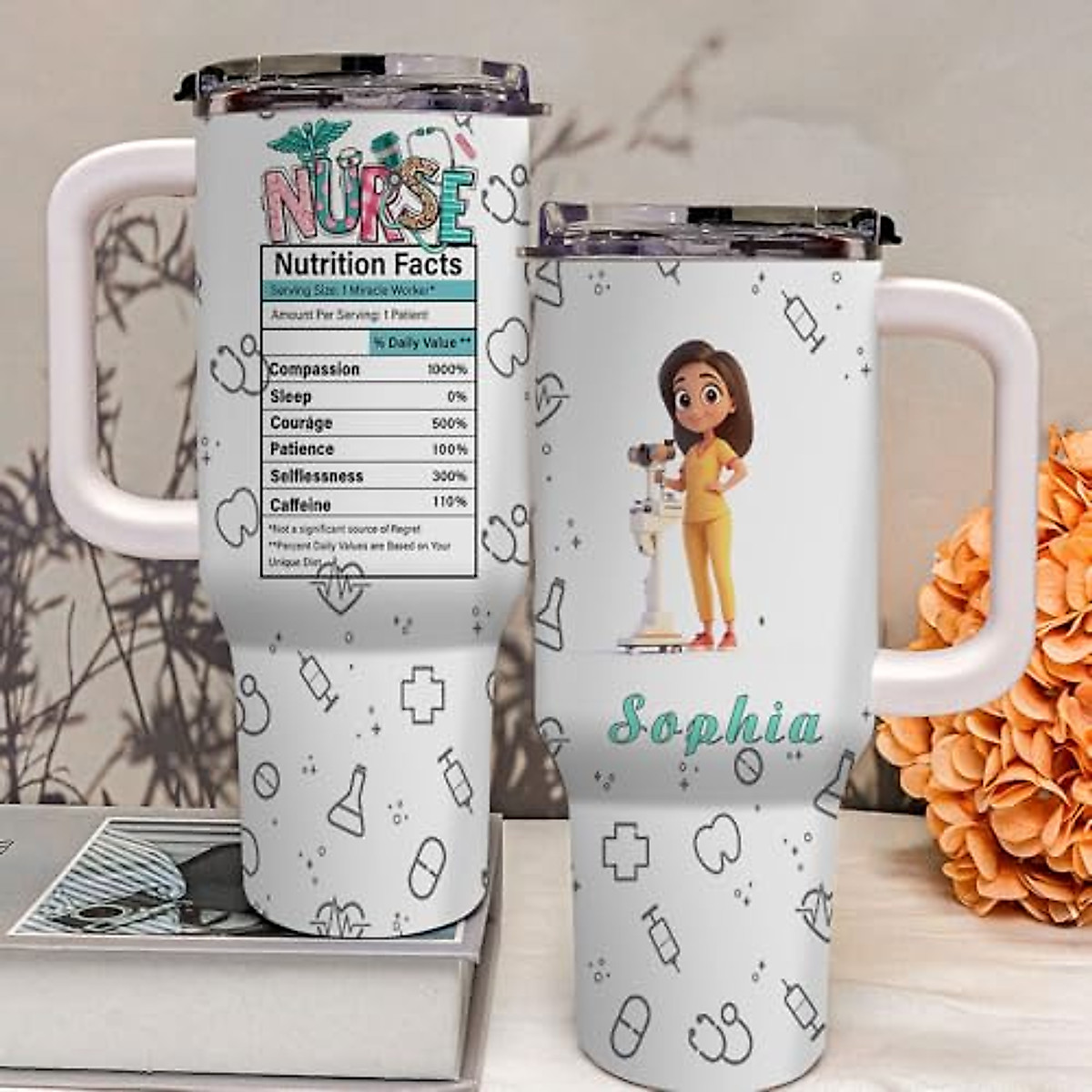 Personalized Nurse Tumbler 40oz -ophthalmology-Custom Name Insulated Travel Mug with Handle & Straw, Gift for Nurses, Medical Workers, Appreciation, Mother's Day nwAReq